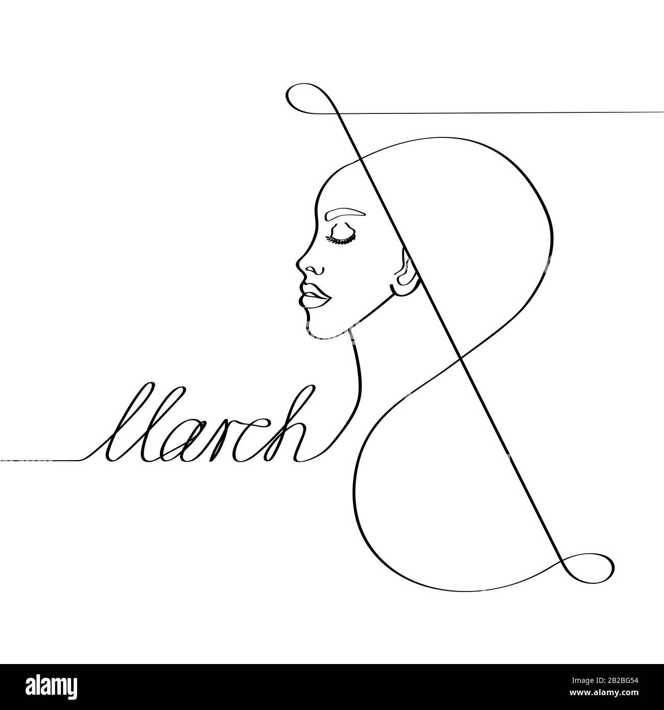 March 8 greeting card, drawn by one continuous line. Template for your ...