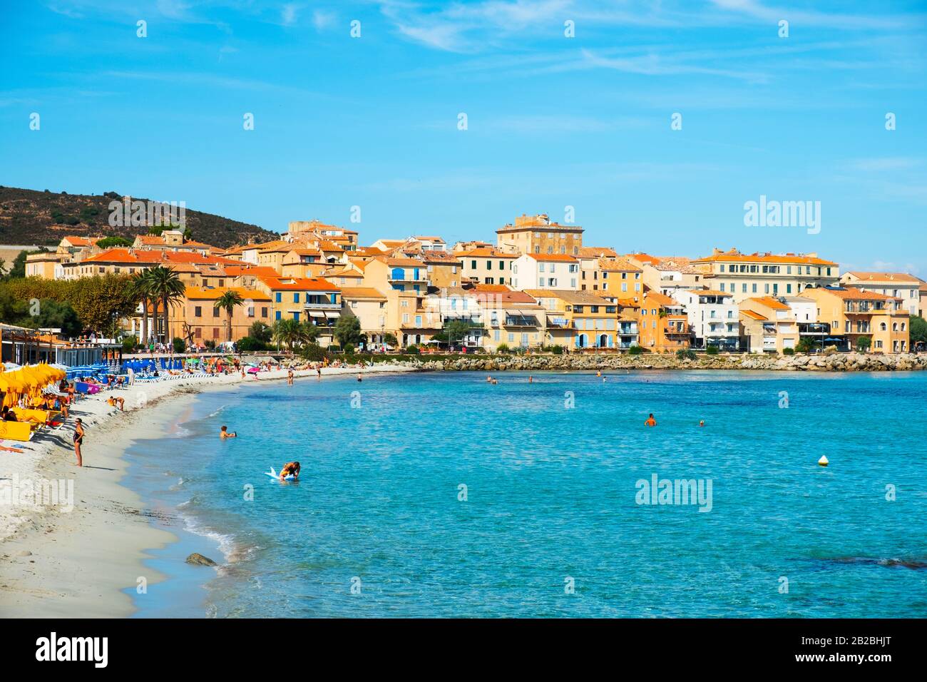 ILE-ROUSSE, FRANCE - SEPTEMBER 22, 2018: People enjoying at the main ...