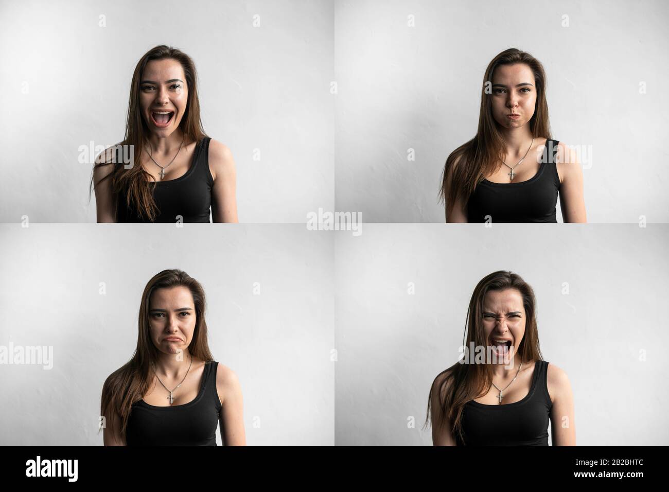 Set of young woman's portraits with different emotions. Young beautiful ...