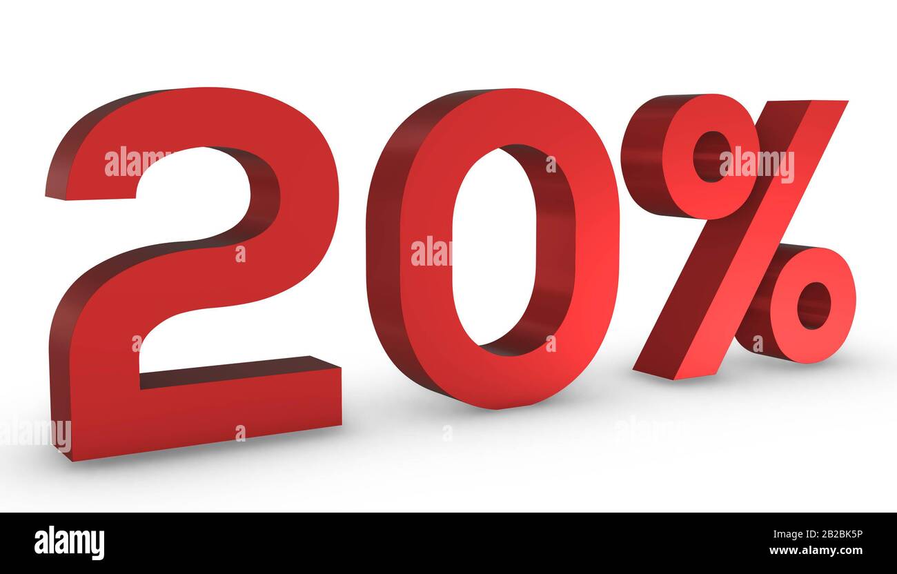 3D Shiny Red Number Twenty Percent 20% Isolated on White Background ...