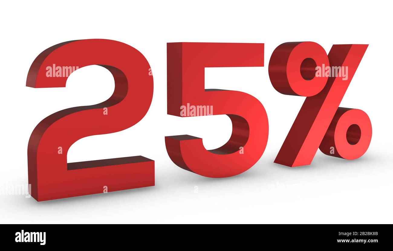 3D Shiny Red Number Twenty Five Percent 25% Isolated on White ...