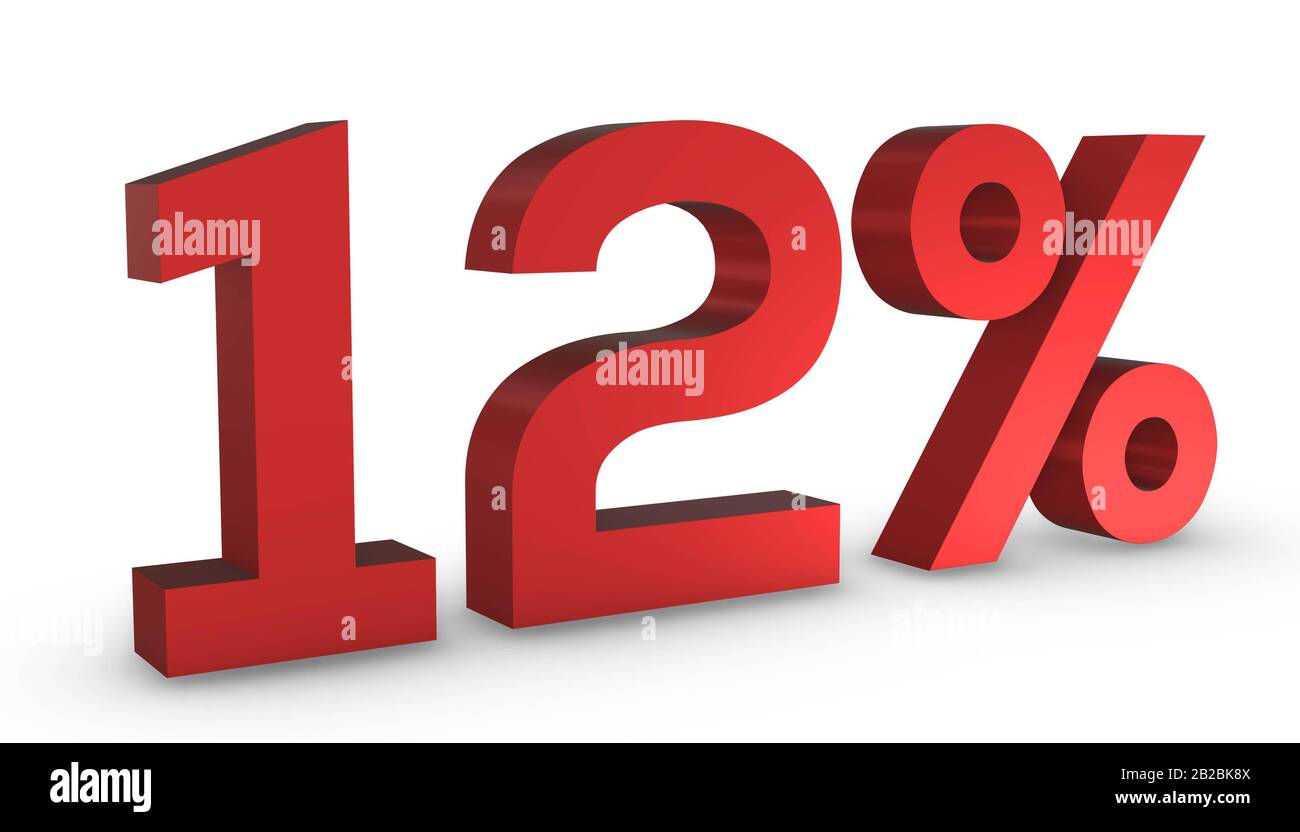 3D Shiny Red Number Twelve Percent 12% Isolated on White Background ...