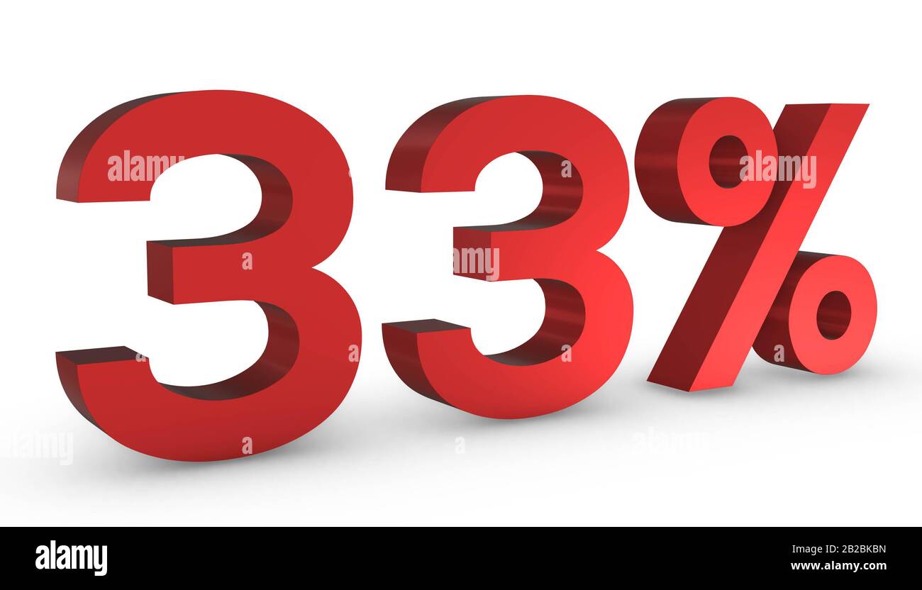 3D Shiny Red Number Thirty Three Percent 33% Isolated on White ...
