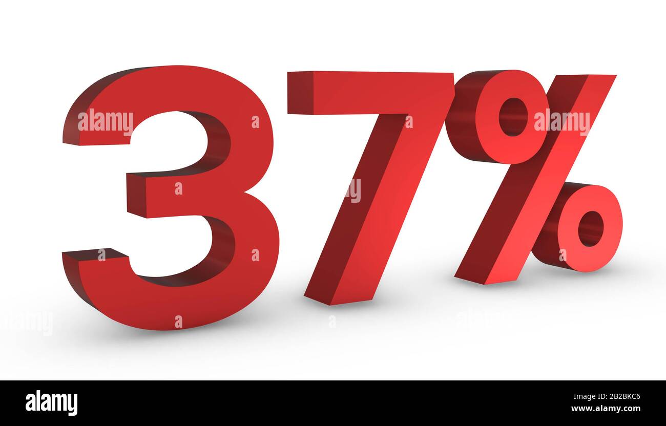 3D Shiny Red Number Thirty Seven Percent 37% Isolated on White ...