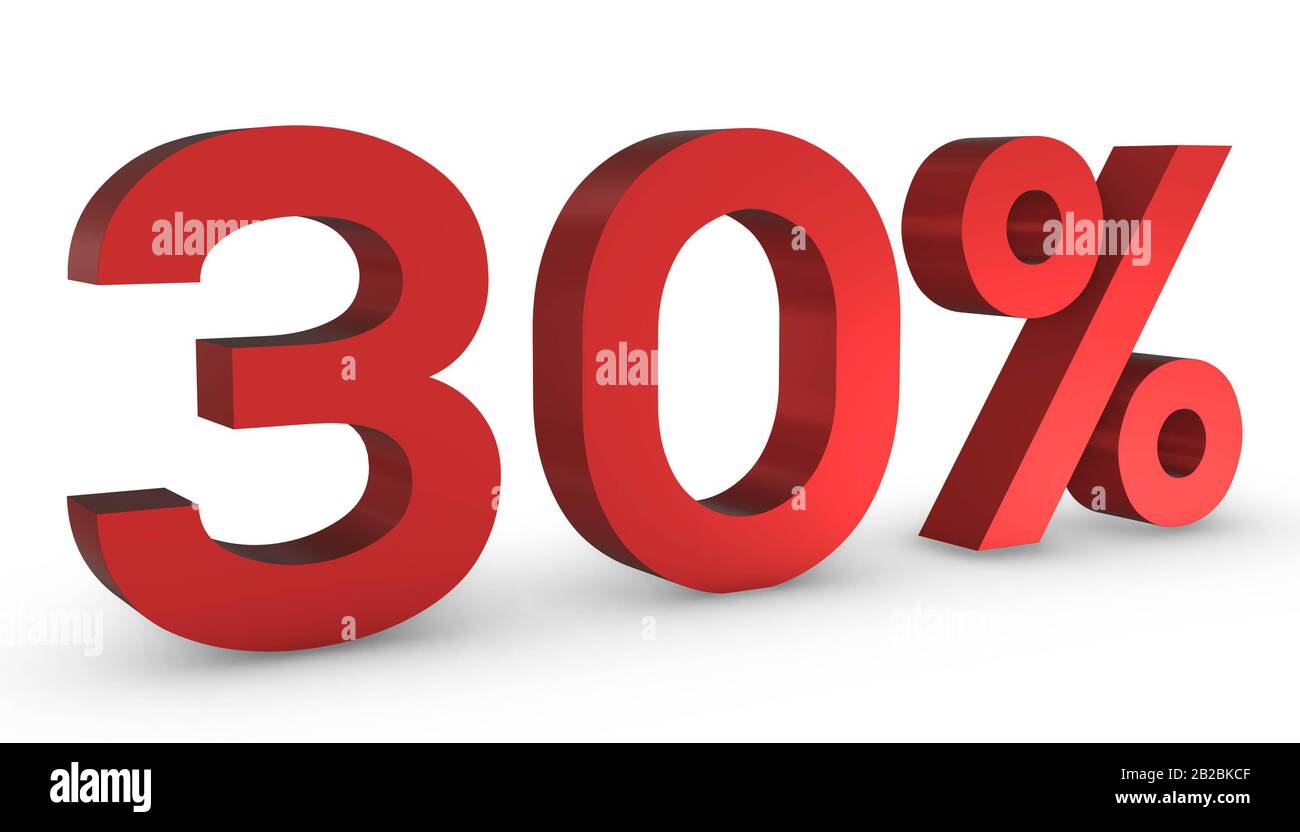 3D Shiny Red Number Thirty Percent 30% Isolated on White Background ...