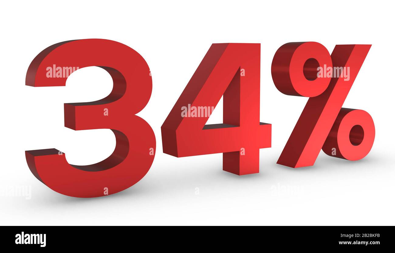 3D Shiny Red Number Thirty Four Percent 34% Isolated on White ...