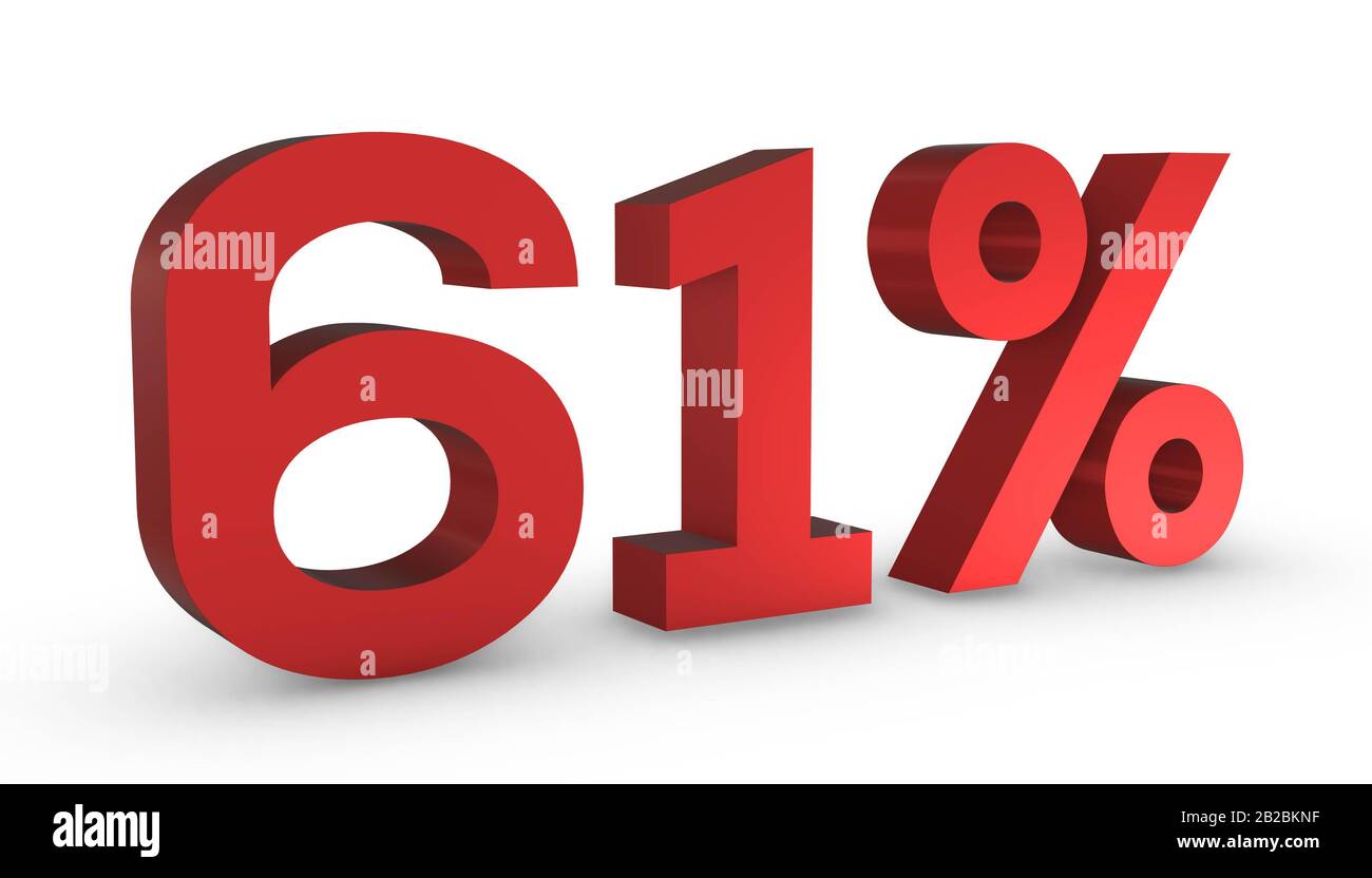 3D Shiny Red Number Sixty One Percent 61% Isolated on White Background ...
