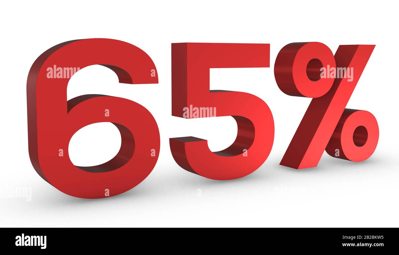 3D Shiny Red Number Sixty Five Percent 65% Isolated on White Background ...