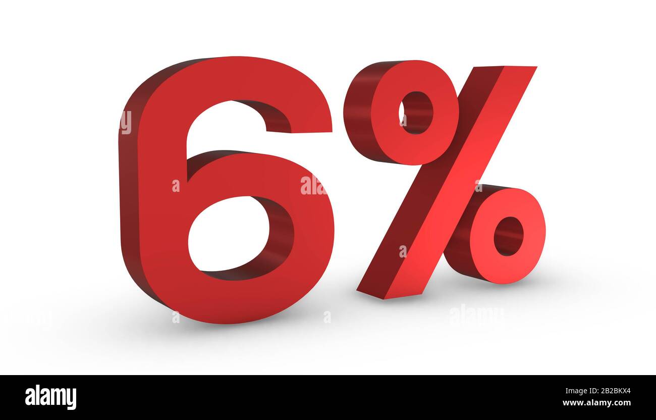 3D Shiny Red Number Six Percent 6% Isolated on White Background Stock ...