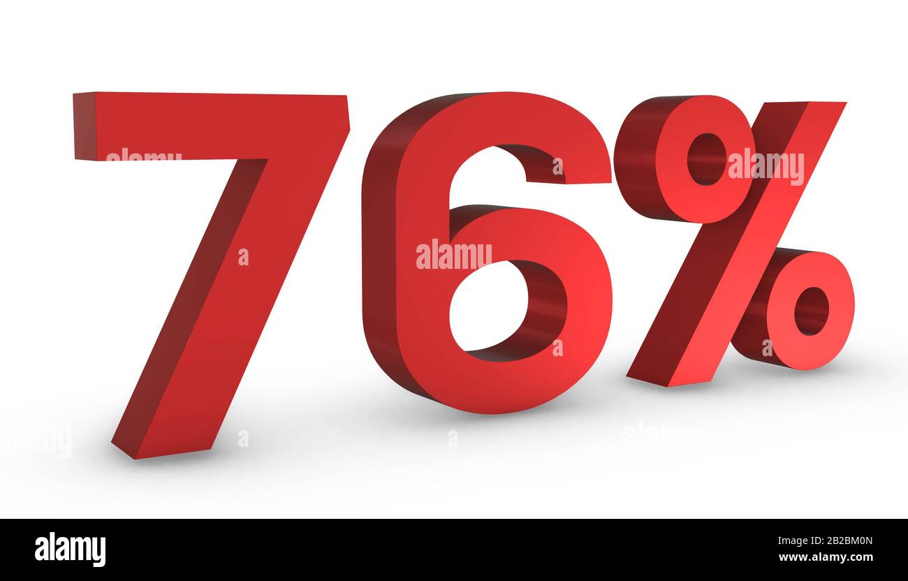 3D Shiny Red Number Seventy Six Percent 76% Isolated on White ...