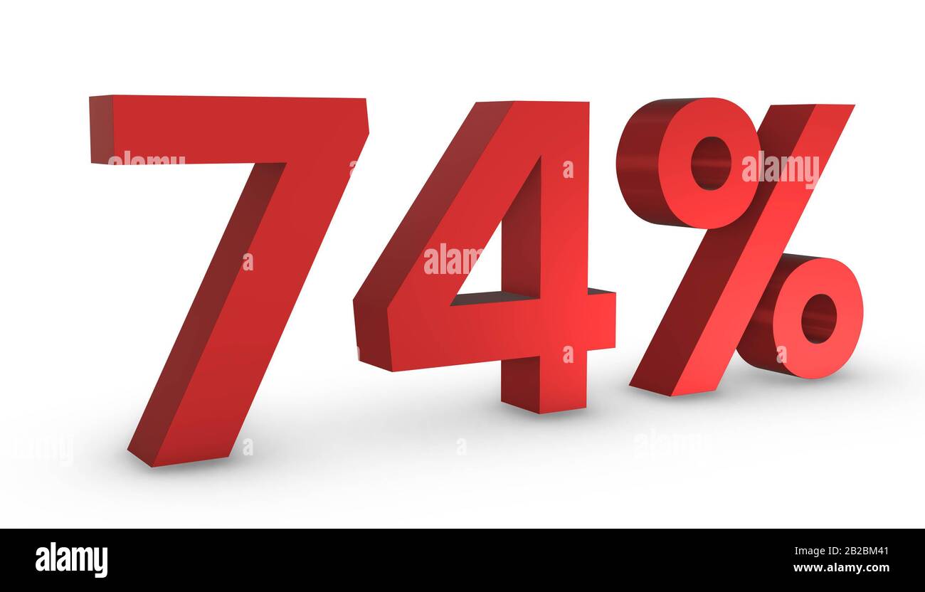3D Shiny Red Number Four Percent Percent 74% Isolated on White ...