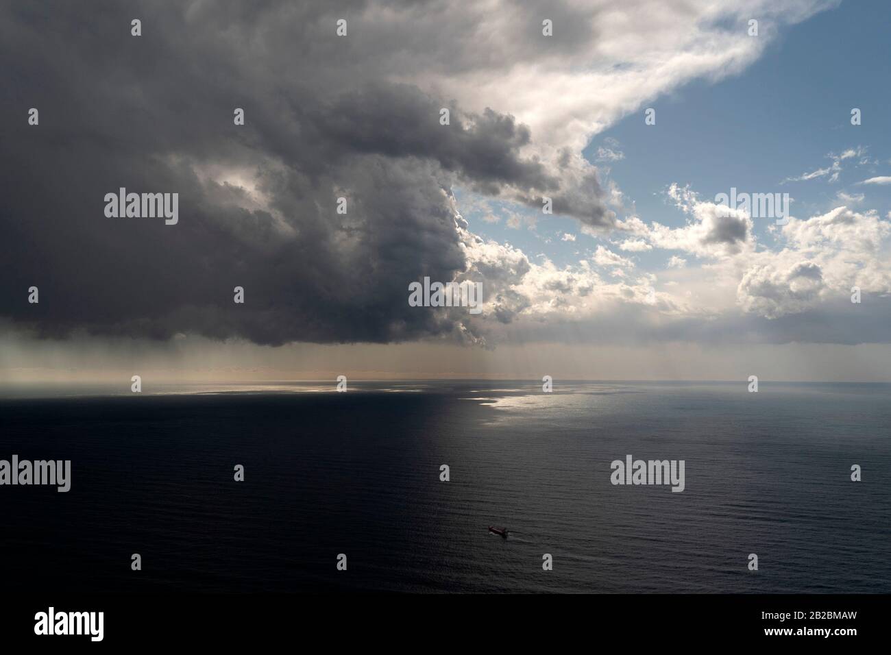 Sea tempest and clear sky aerial view panorama from airplane Stock ...