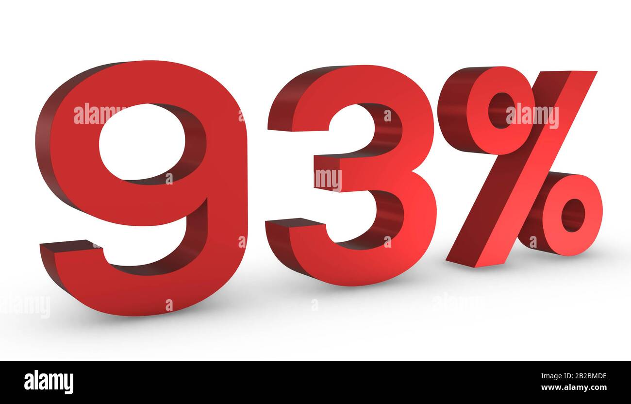 3D Shiny Red Number Ninety Three Percent 93% Isolated on White ...