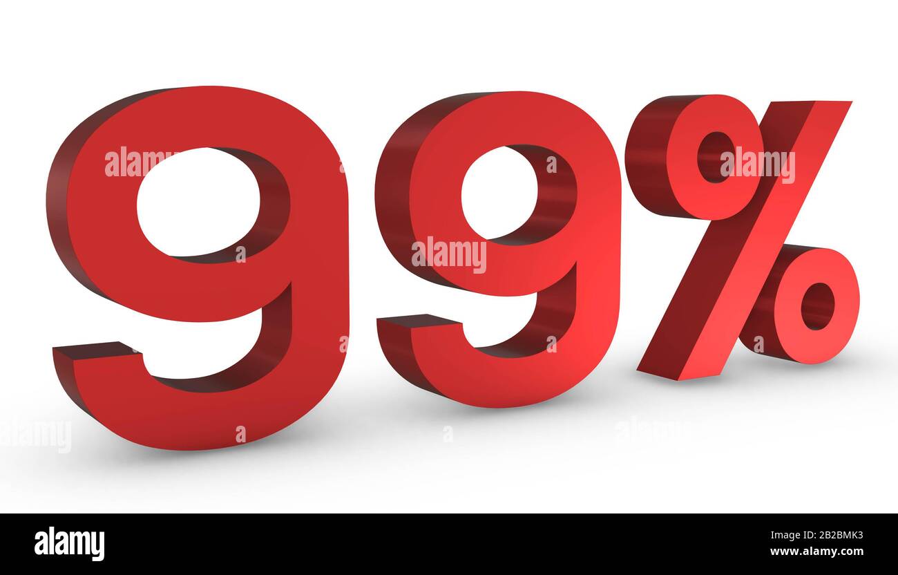 3D Shiny Red Number Ninety Nine Percent 99% Isolated on White Background Stock Photo - Alamy