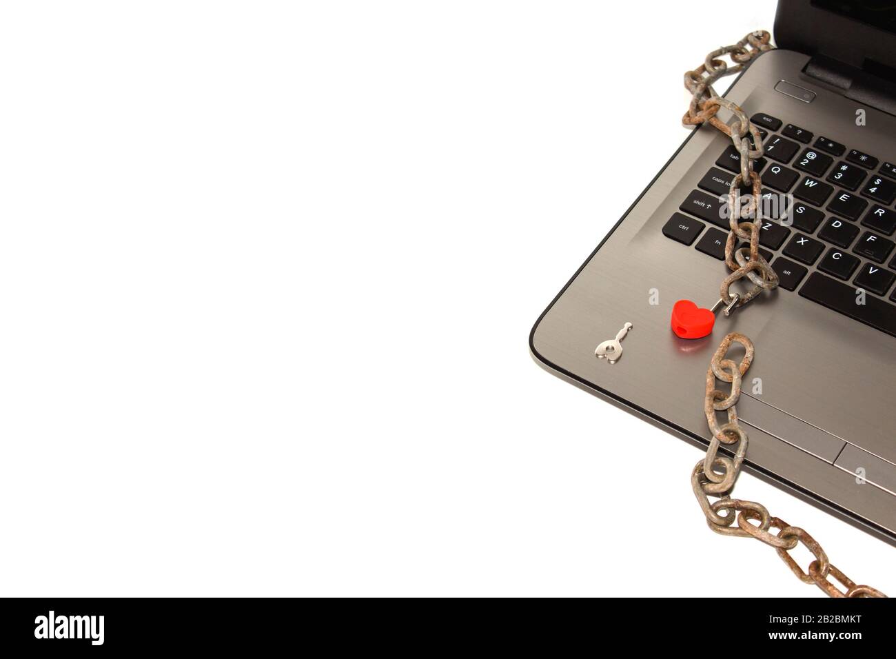 the laptop is in chains and a beautiful red closed lock. Limited access ...
