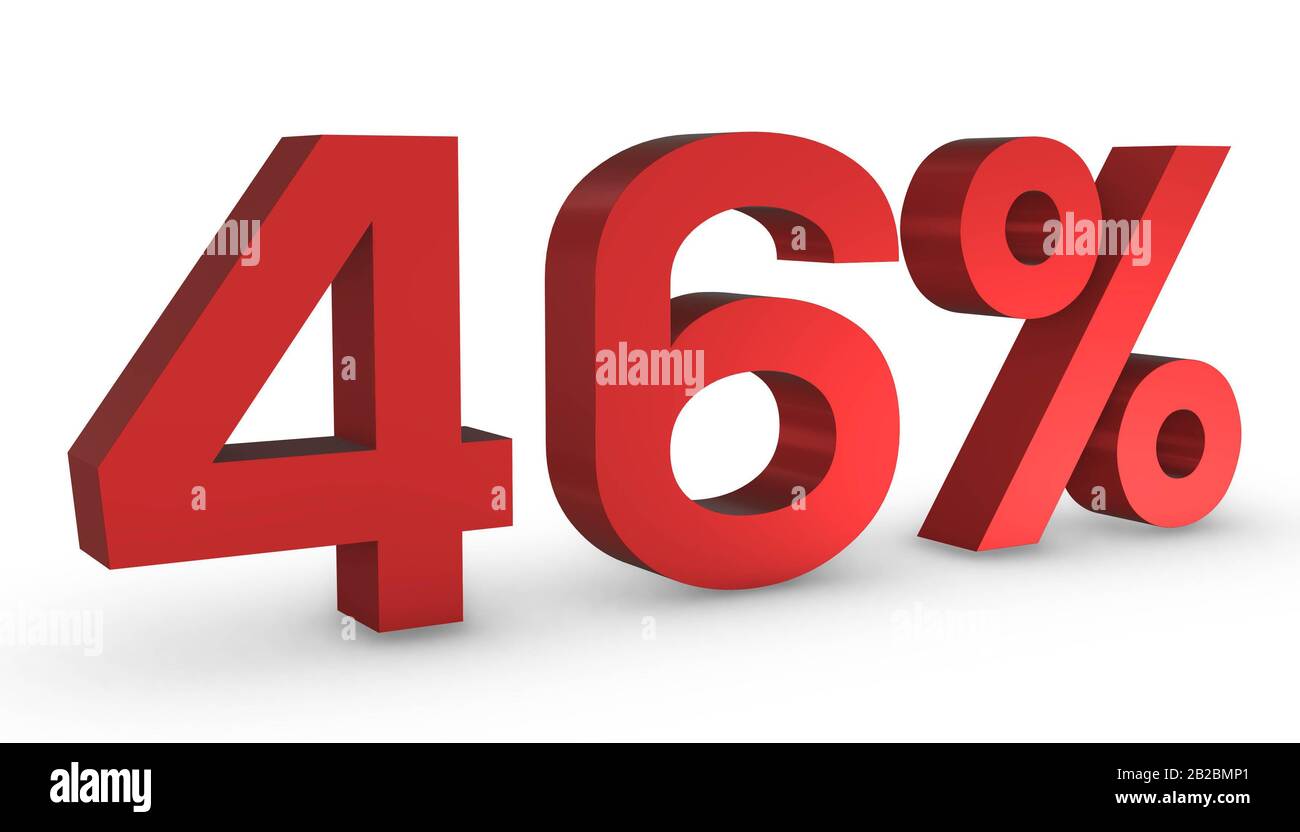 3D Shiny Red Number Fourty Six Percent 46% Isolated on White Background ...