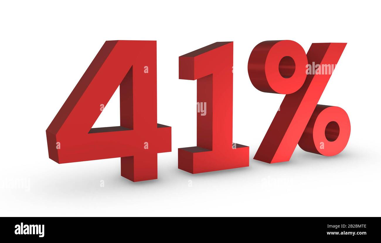 3D Shiny Red Number Fourty One Percent 41% Isolated on White Background ...