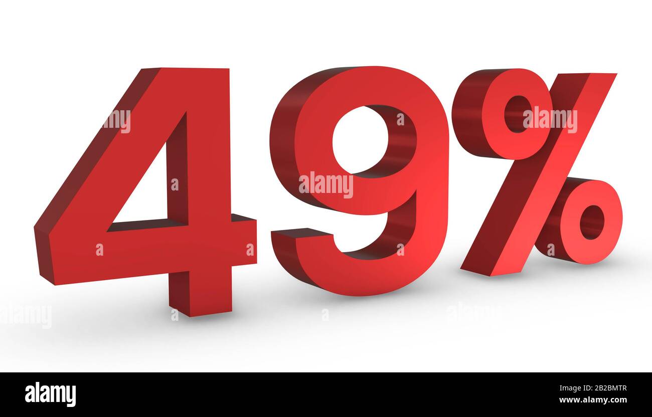 3D Shiny Red Number Fourty Nine Percent 49% Isolated on White ...