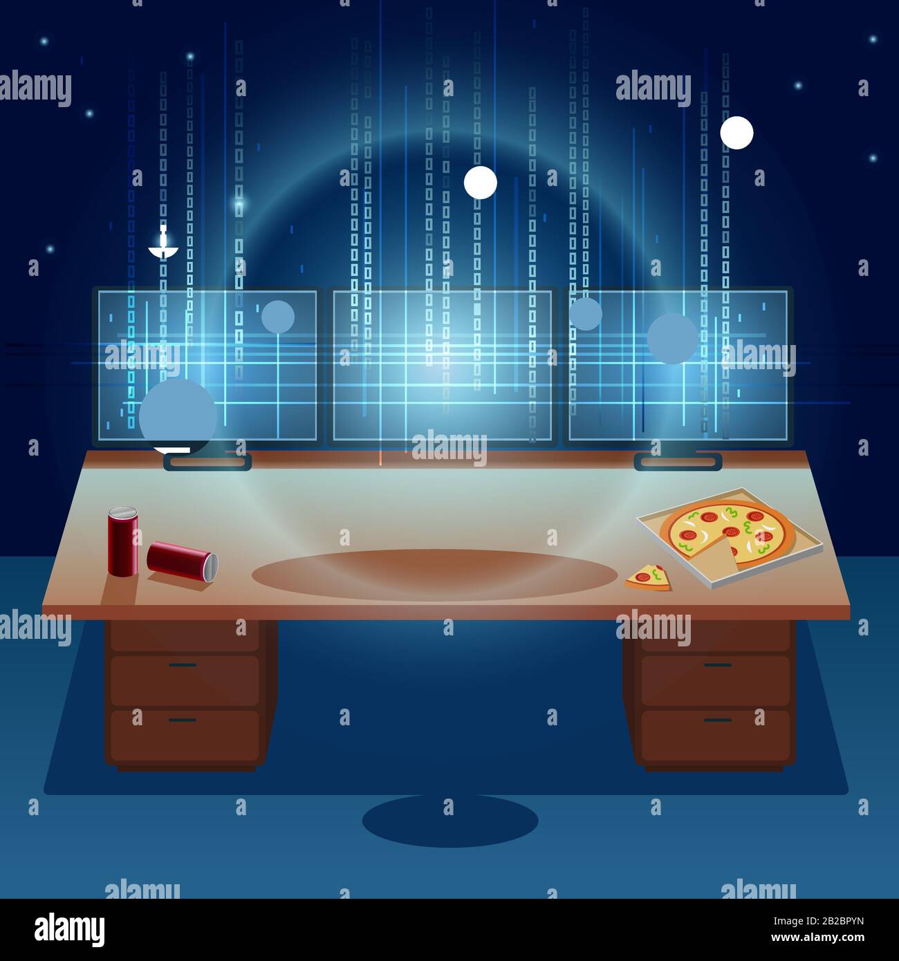 Hacker Working On A Code On Dark Digital Background With Digital Interface Around Binary