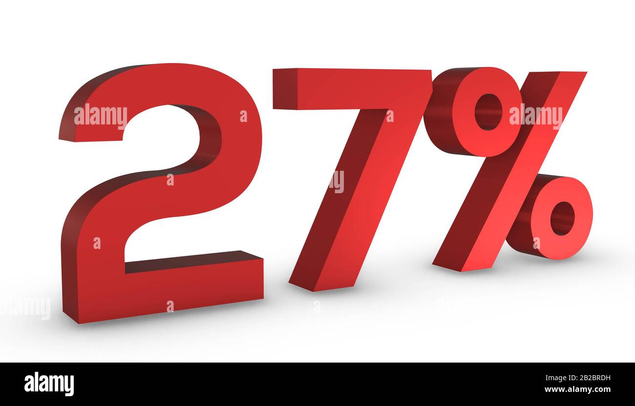 3D Shiny Red Number Twenty Seven Percent 27% Isolated on White ...
