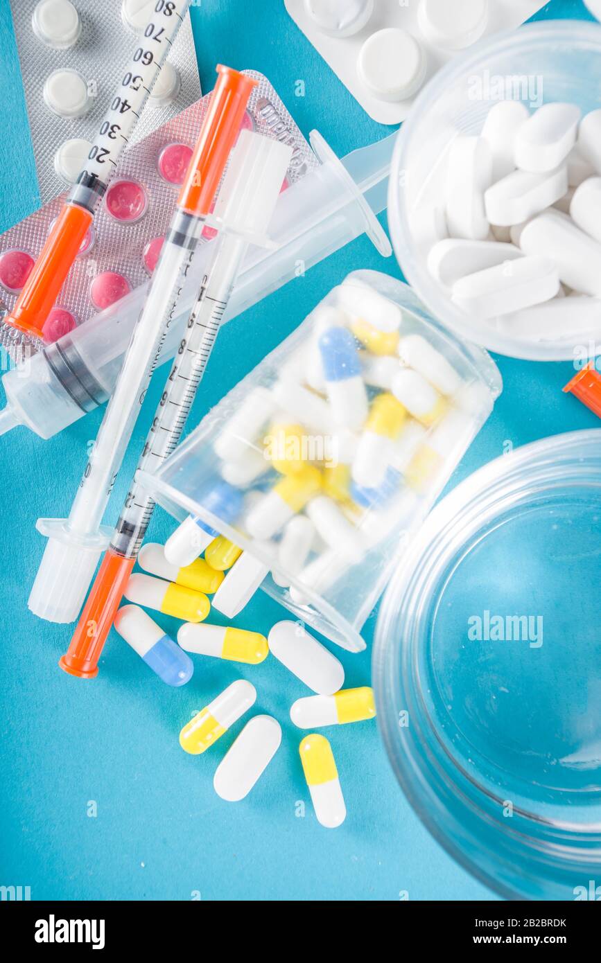 Pharmaceutical medicine pills concept, Assorted various pills, tablets ...