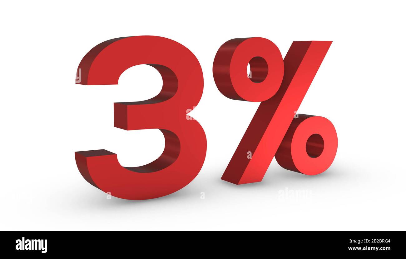 3D Shiny Red Number Three Percent 3% Isolated on White Background Stock ...