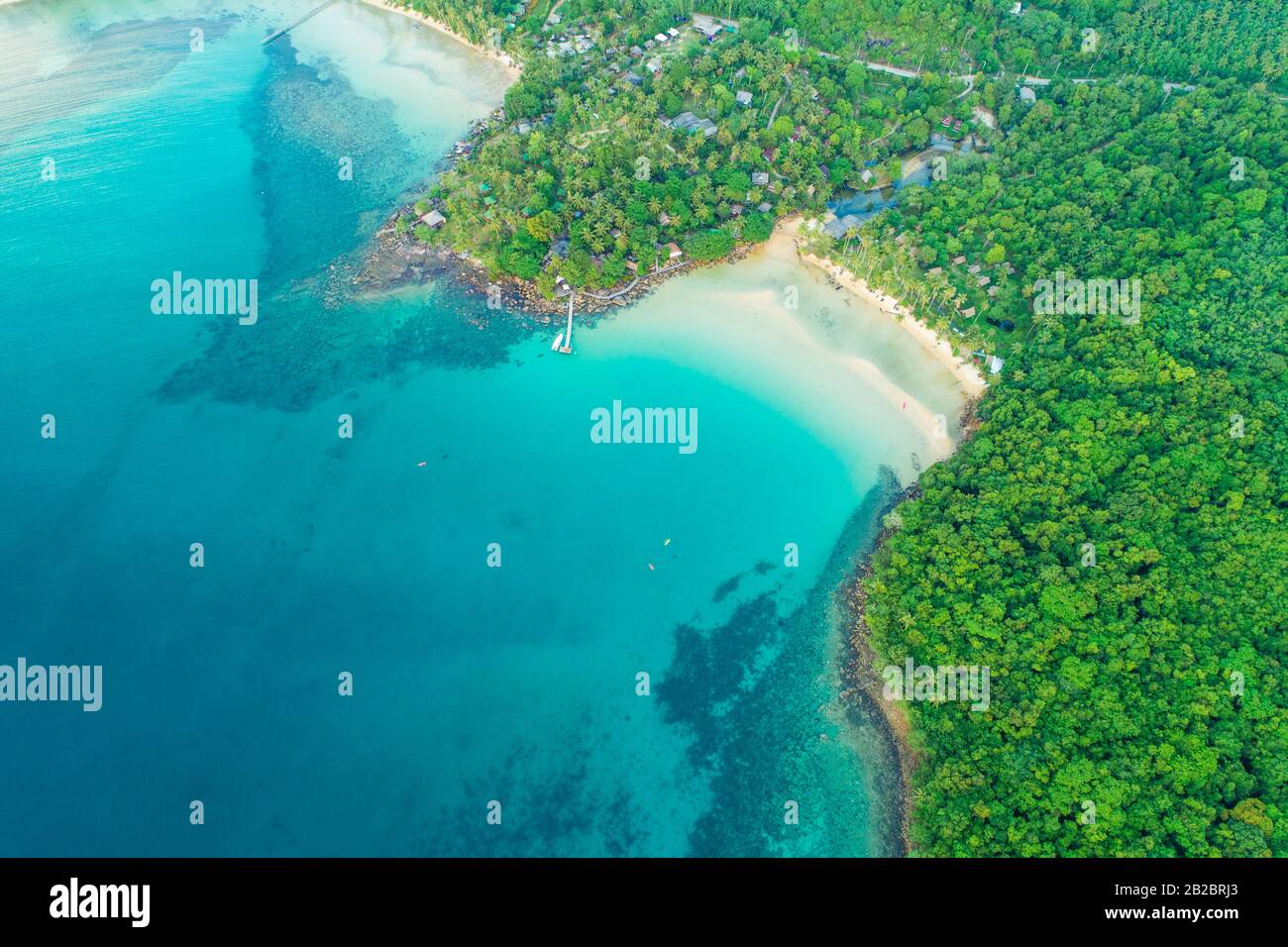 Exotic idyllic sea island with green tree forest aerial view Stock ...