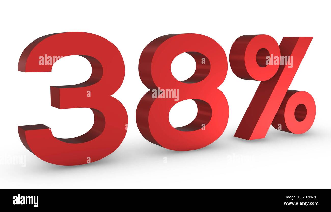 3D Shiny Red Number Thirty Eight Percent 38% Isolated on White ...