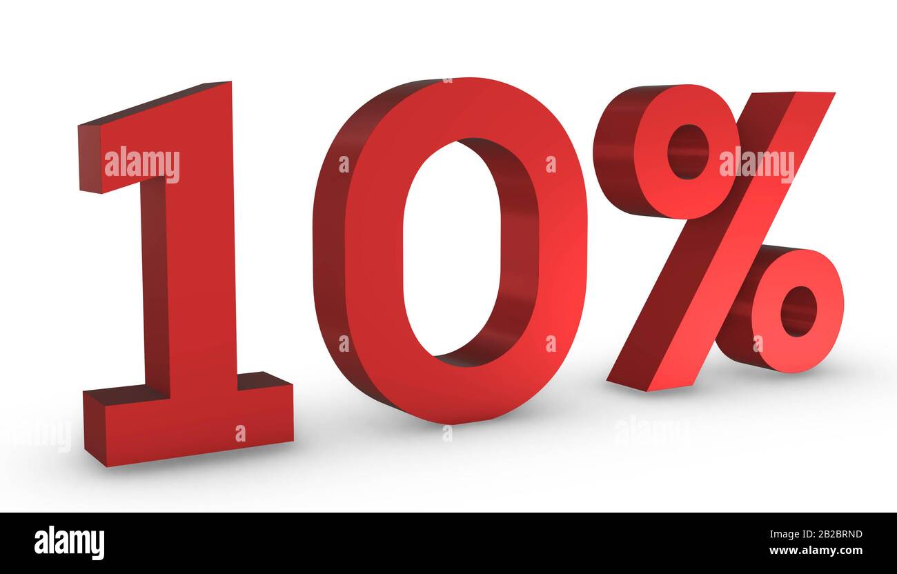 3D Shiny Red Number Ten Percent 10% Isolated on White Background Stock ...