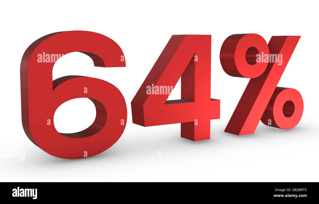 3D Shiny Red Number Sixty Four Percent 64% Isolated on White Background ...