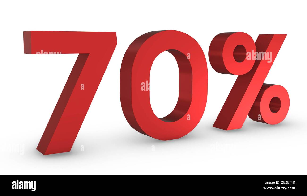 3D Shiny Red Number Seventy Percent 70% Isolated on White Background ...