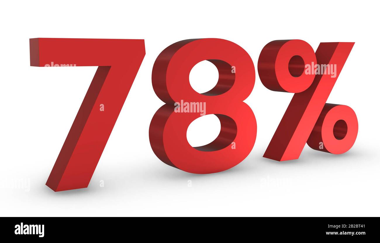 3D Shiny Red Number Seventy Eight Percent 78% Isolated on White ...