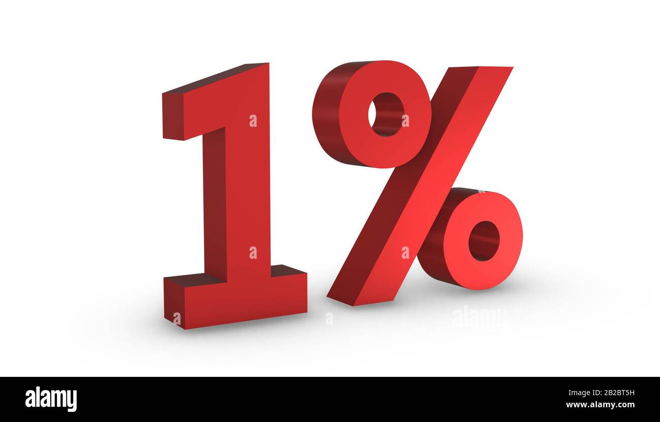 3D Shiny Red Number One Percent 1% Isolated on White Background Stock ...