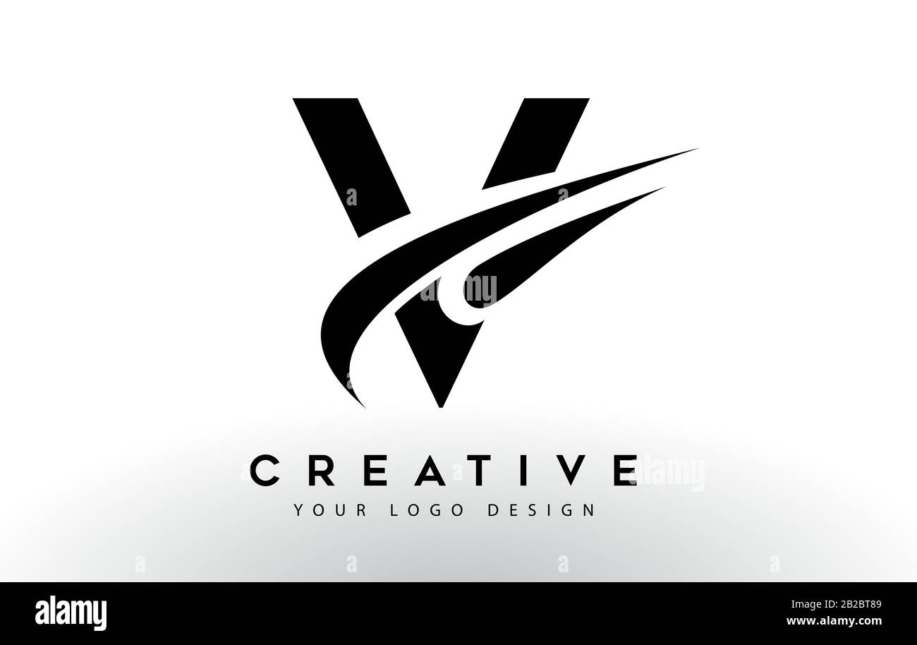 Creative V Letter Logo Design with Swoosh Icon Vector Illustration ...