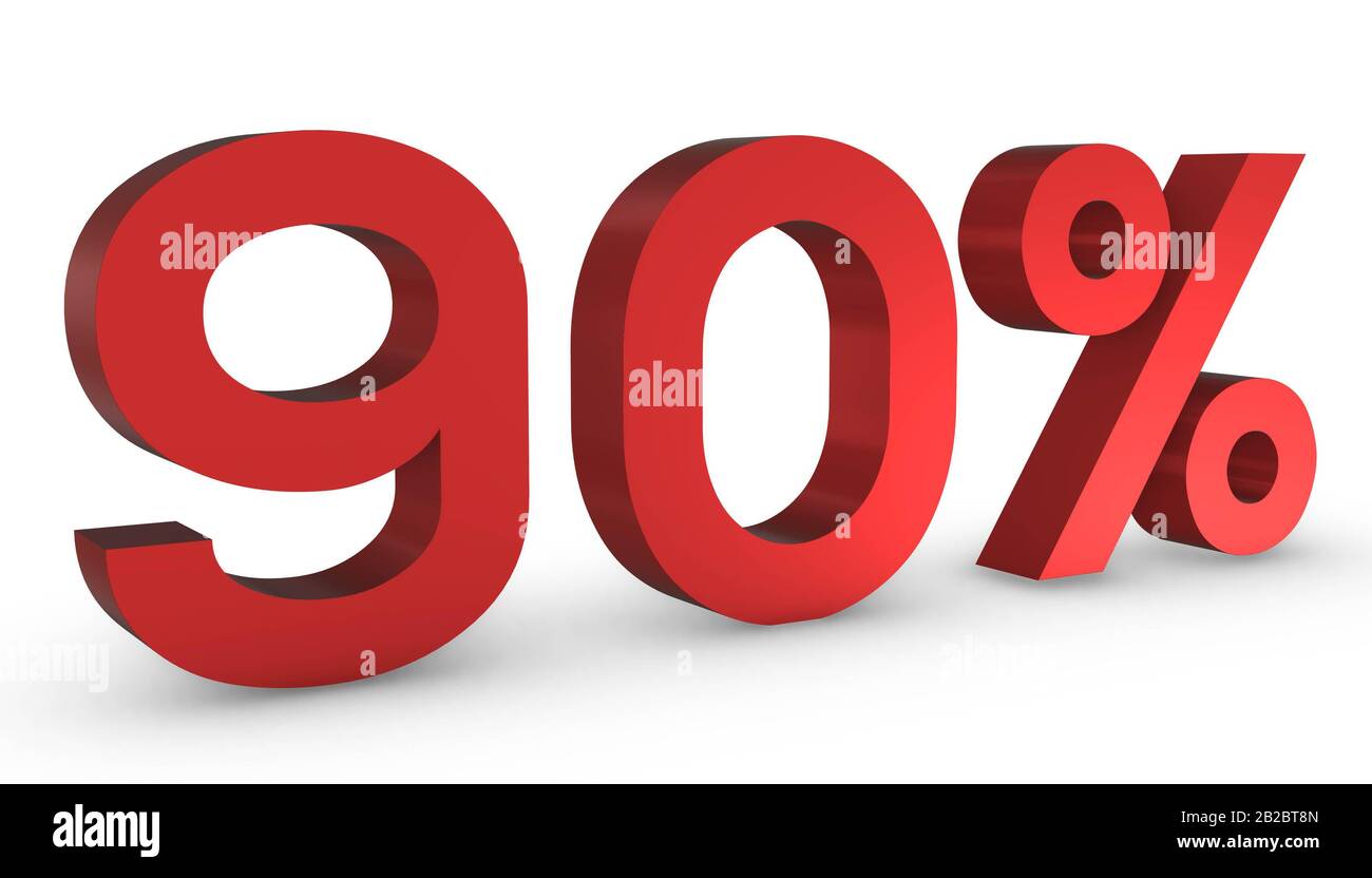 3D Shiny Red Number Ninety Percent 90% Isolated on White Background ...