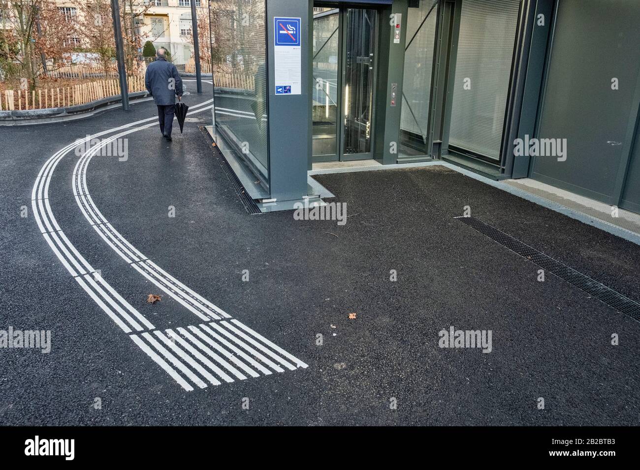 Blind pedestrian walking and detecting markings on tactile paving for ...