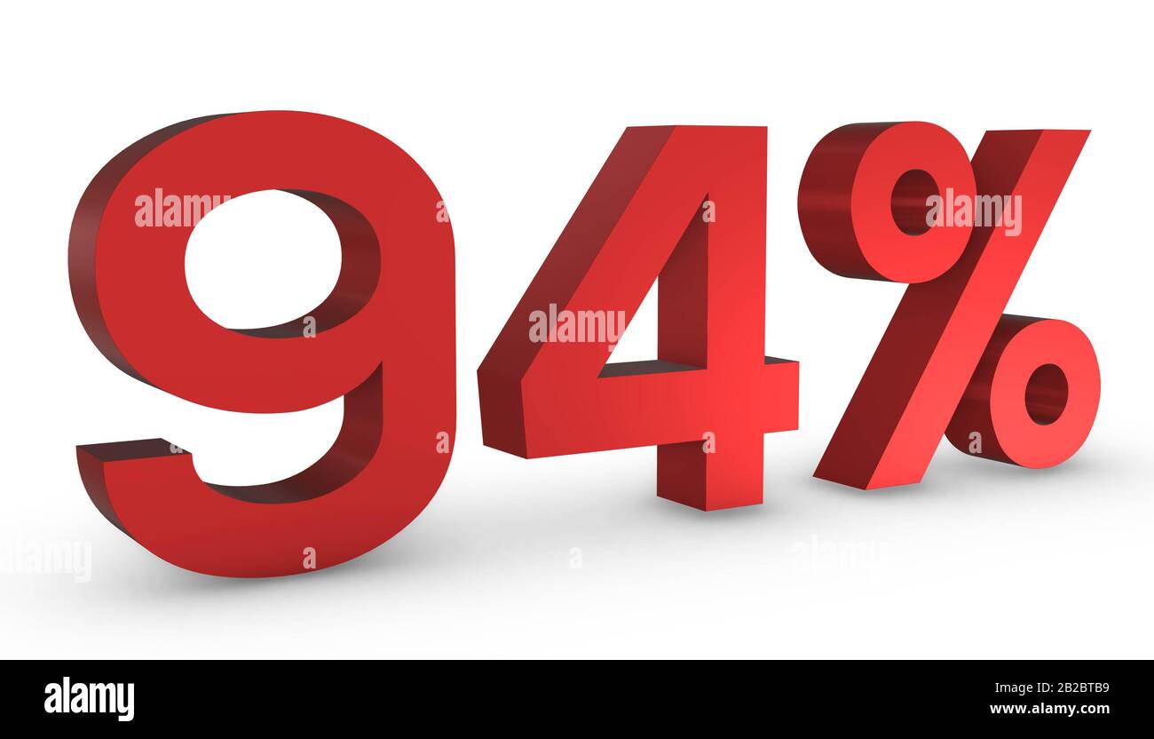 3D Shiny Red Number Ninety Four Percent 94% Isolated on White ...