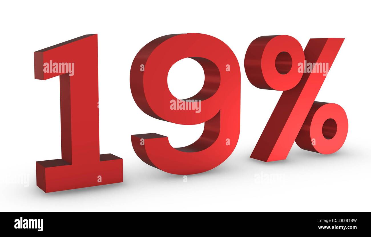 3D Shiny Red Number 19 Percent 19% Isolated on White Background Stock ...