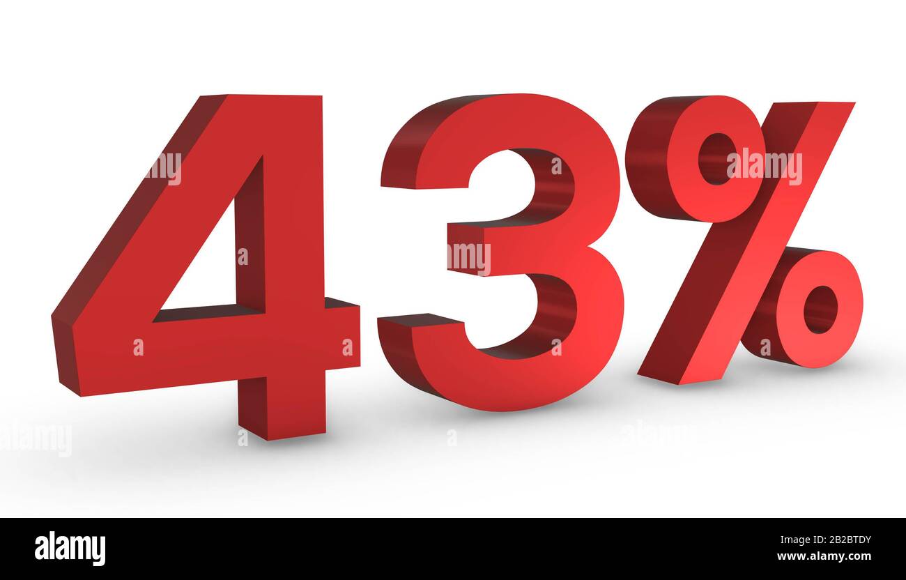 3D Shiny Red Number Fourty Three Percent 43% Isolated on White ...