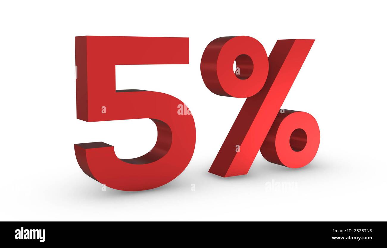 3D Shiny Red Number Five Percent 5% Isolated on White Background Stock ...