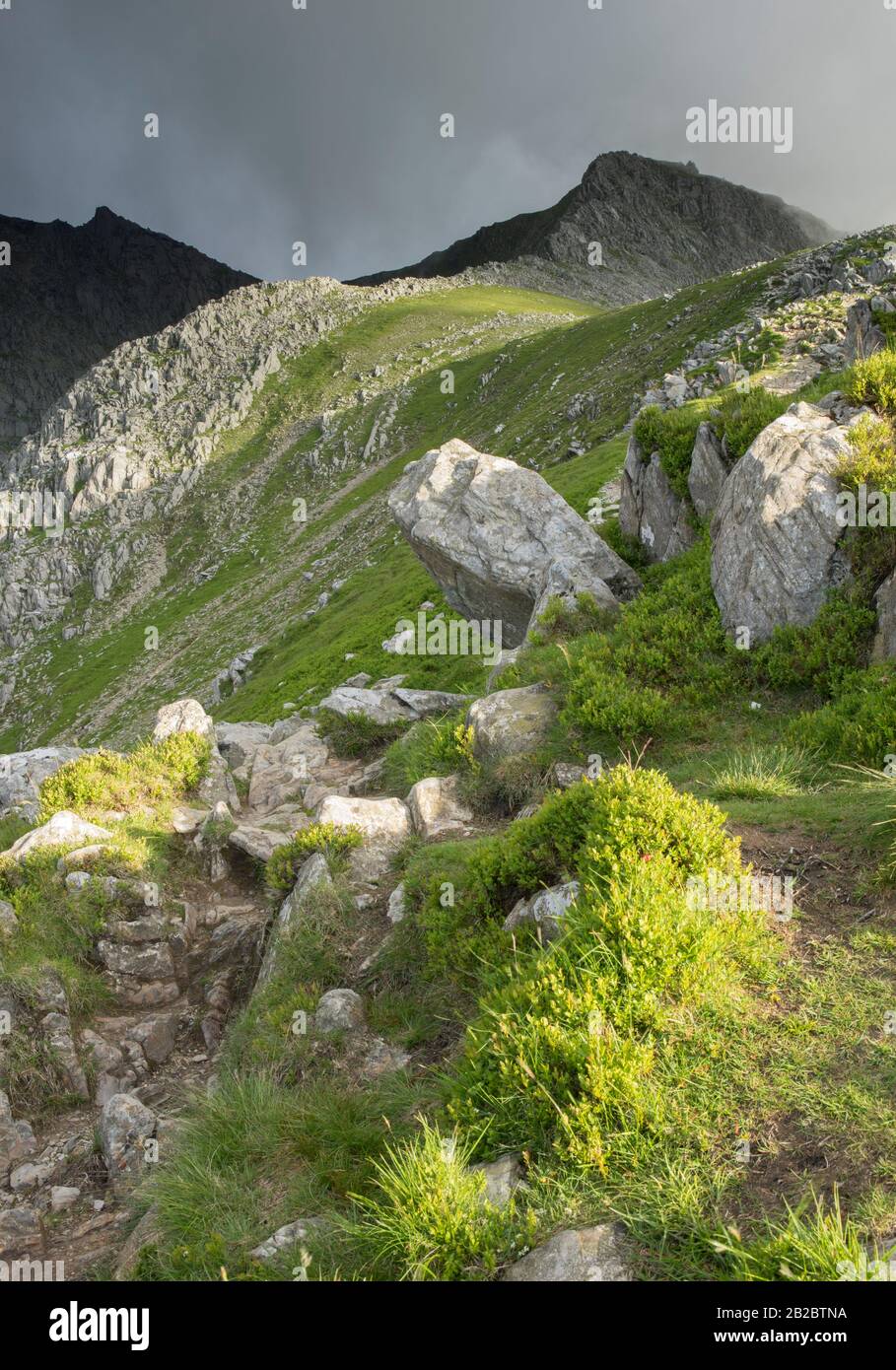 Mountain scenery in the Glyderau mountains above the Ogwen Valley ...