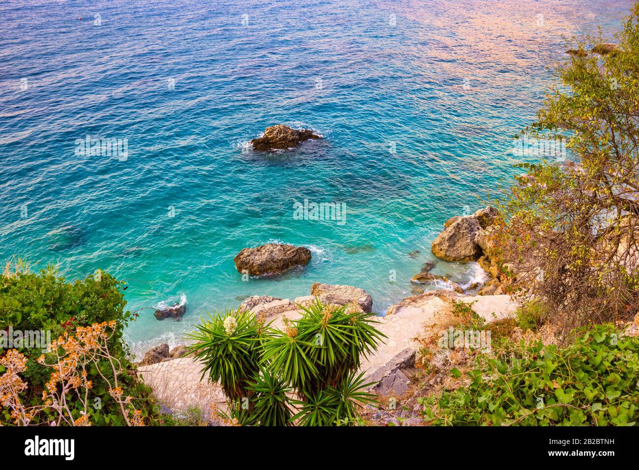 Detail from beautiful Agios Nikitas village with turquoise water, west ...