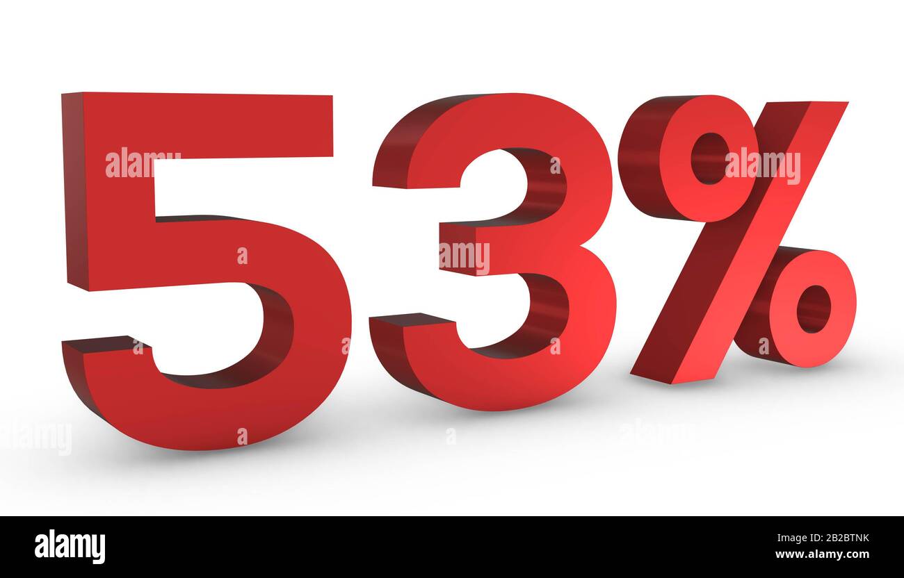 3D Shiny Red Number Fifty Three Percent 53% Isolated on White ...