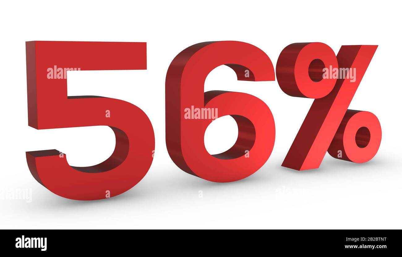 3D Shiny Red Number Fifty Six Percent 56% Isolated on White Background ...