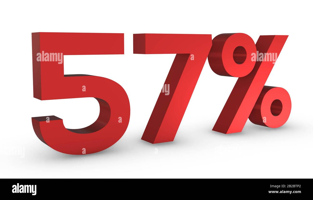 3D Shiny Red Number Fifty Seven Percent 57% Isolated on White ...