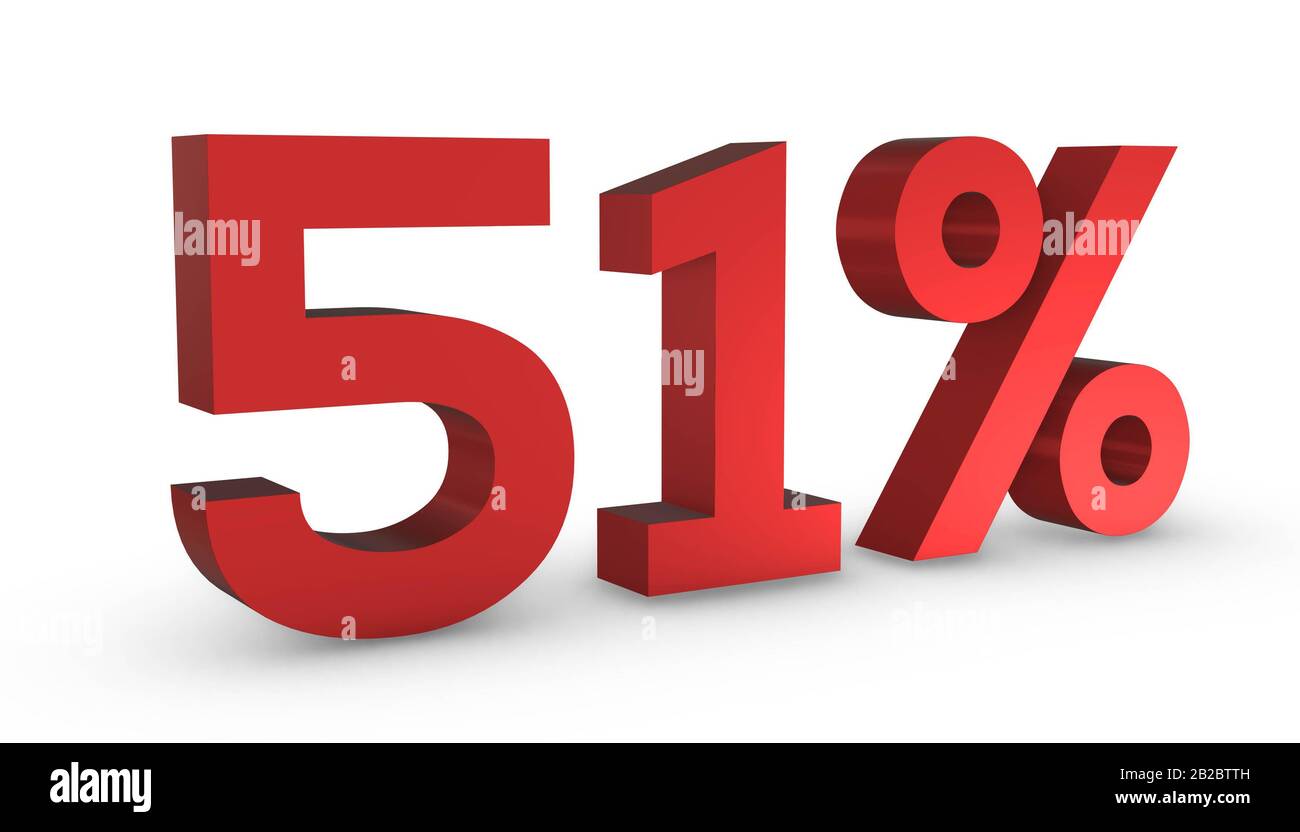 3D Shiny Red Number Fifty One Percent 51% Isolated on White Background ...