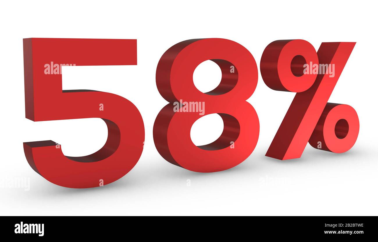 3D Shiny Red Number Fifty Eight Percent 58% Isolated on White ...