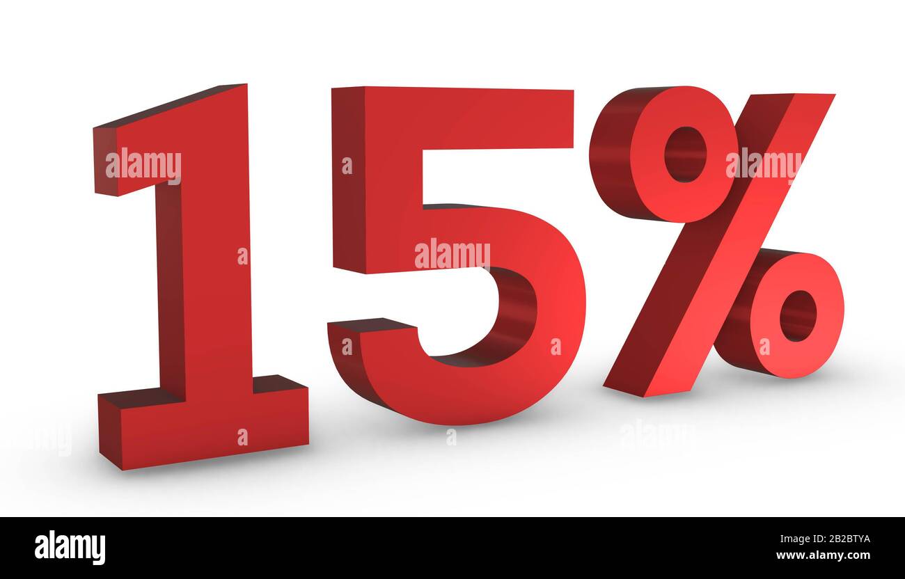 3D Shiny Red Number Fifteen Percent 15% Isolated on White Background ...