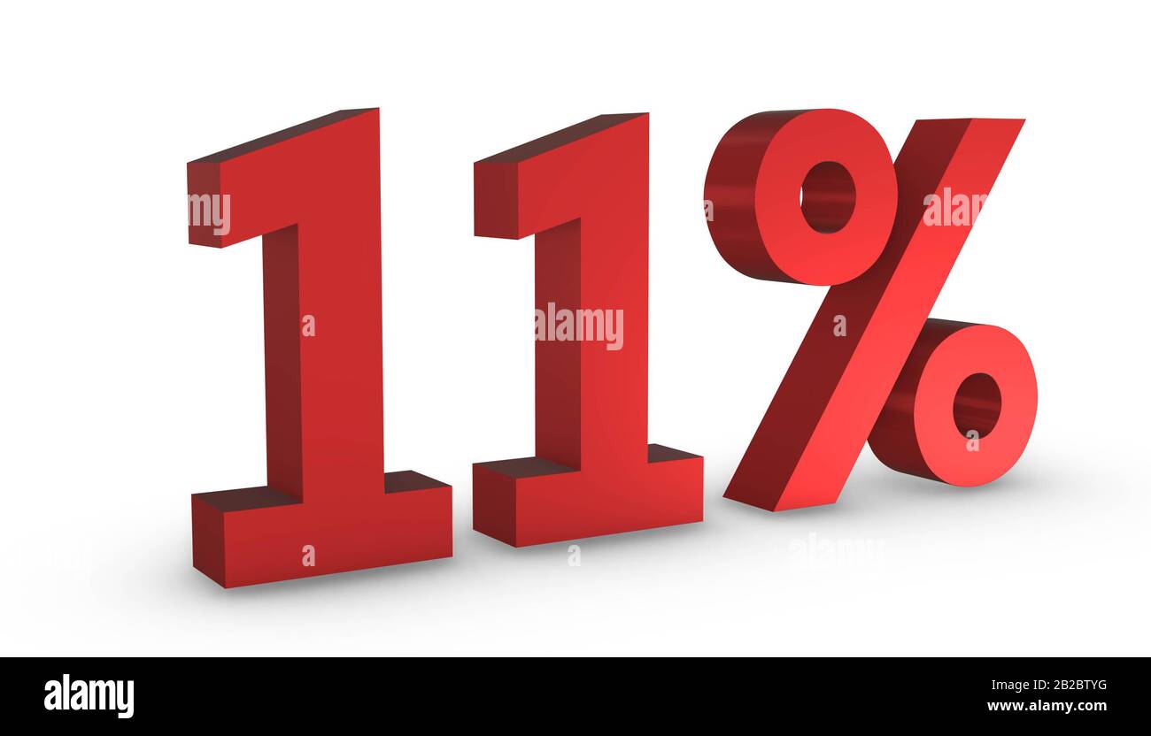 3D Shiny Red Number Eleven Percent 11% Isolated on White Background ...