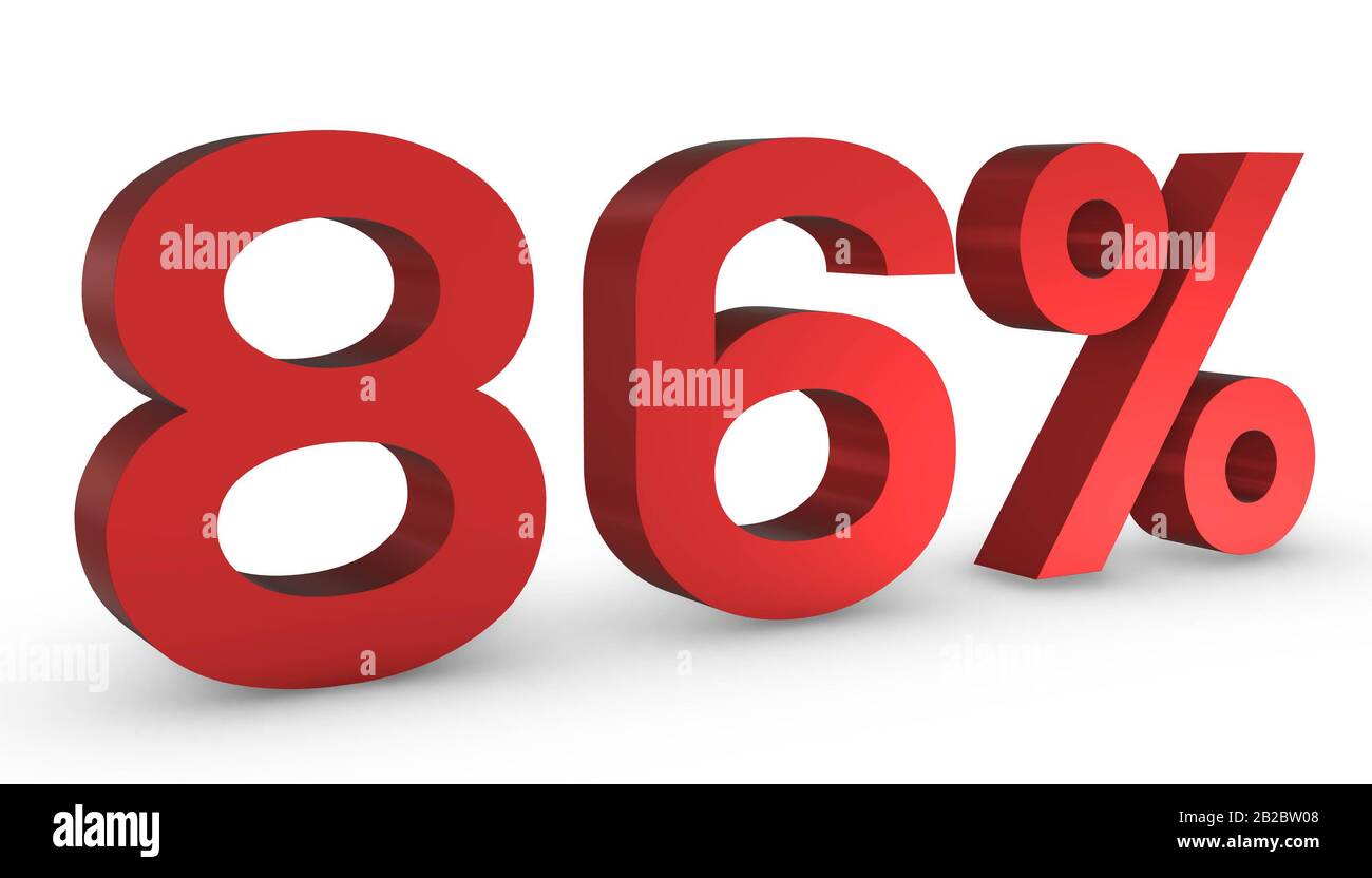 3D Shiny Red Number Eighty Six Percent 86% Isolated on White Background ...